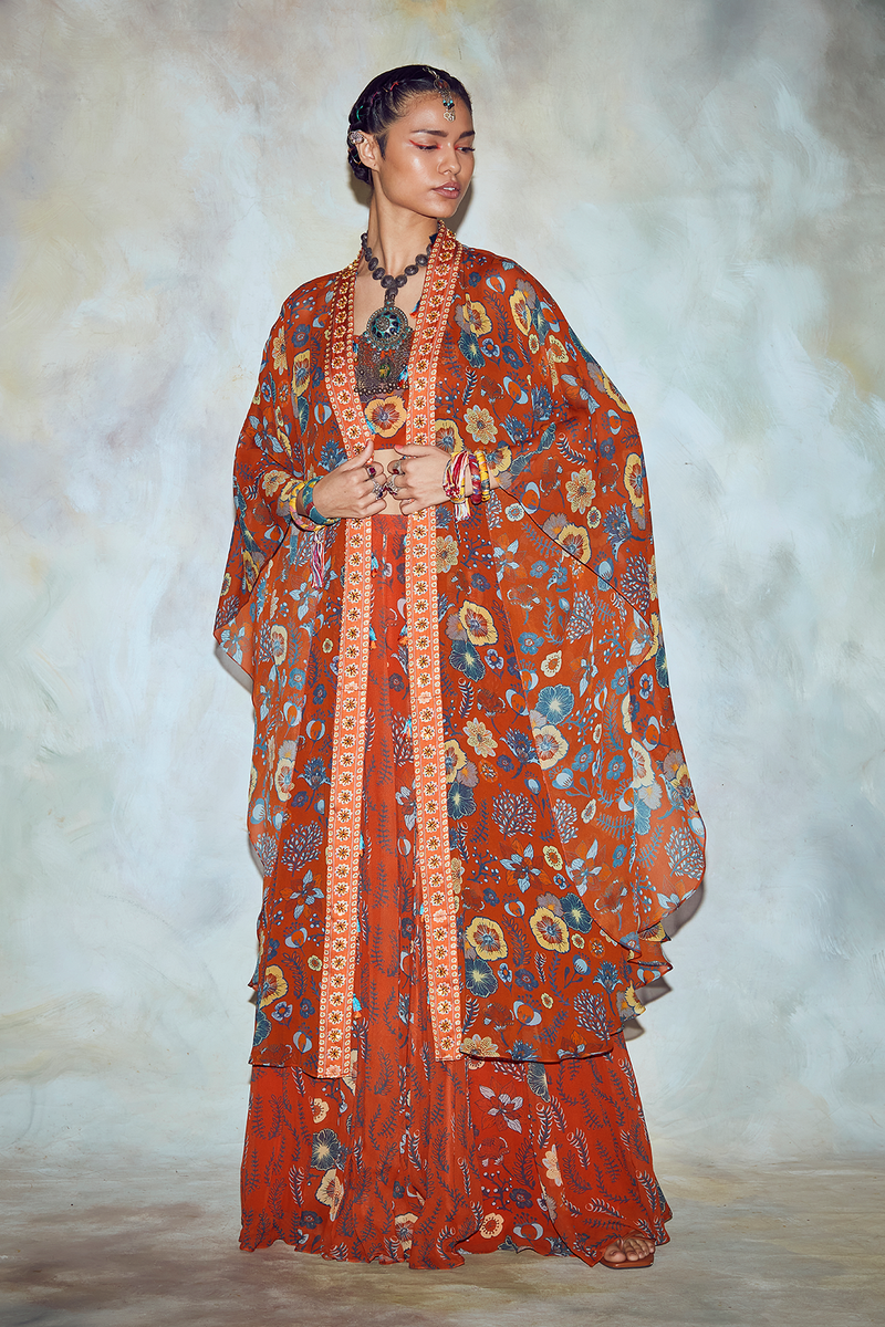 Rust Jaal Print Kaftan
